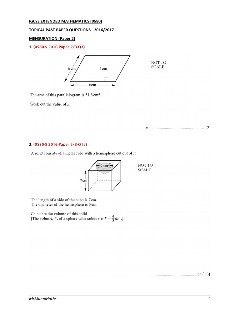 2016 2017 Ppqs Mensuration QP | PDF