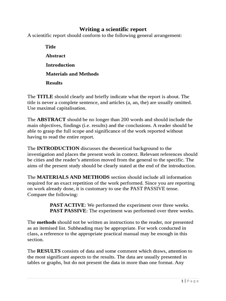 Writing A Scientific Report | PDF