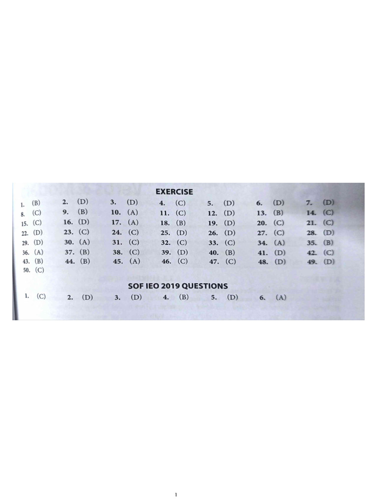 Grade 7 IEO Worksheet 10 Answer Key | PDF
