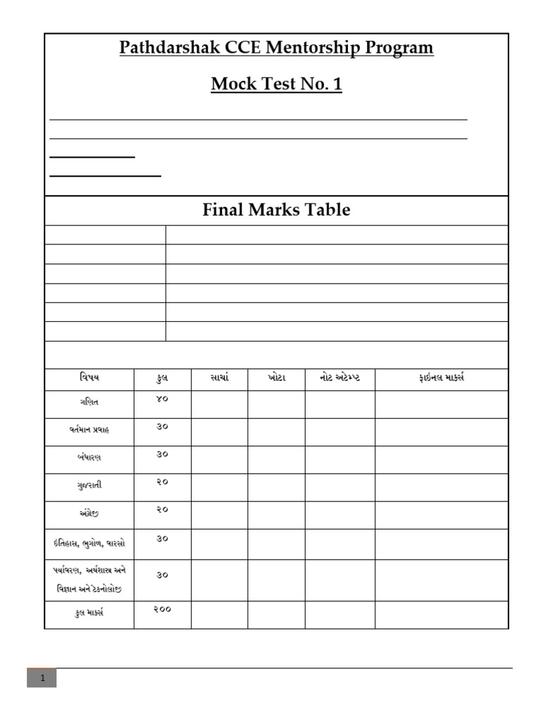 Pathdarshak CCE Mentorship Program Mock Test No. 1 | PDF