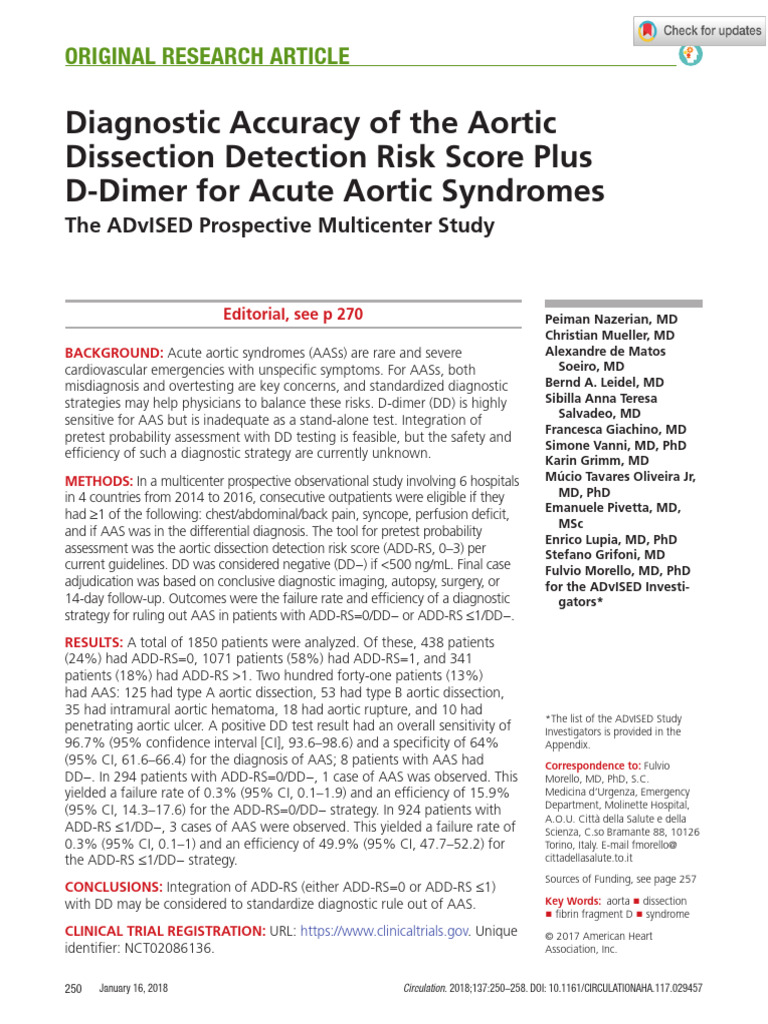 Nazerian Et Al 2017 Diagnostic Accuracy of The Aortic Dissection ...