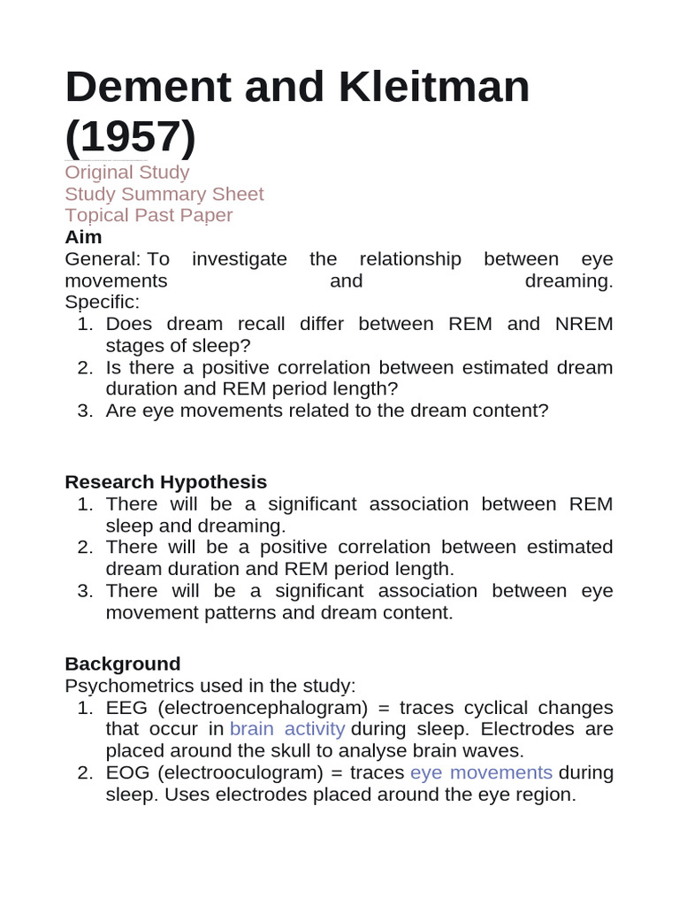 Dement and Klietman. | PDF | Rapid Eye Movement Sleep | Sleep