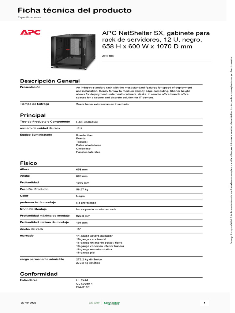 Gabinete Rack 12U APC NetShelter SX | PDF | Residuos | Contaminación