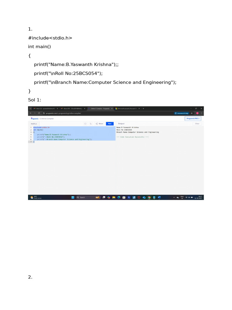 25BCS054 Lab2.c | PDF