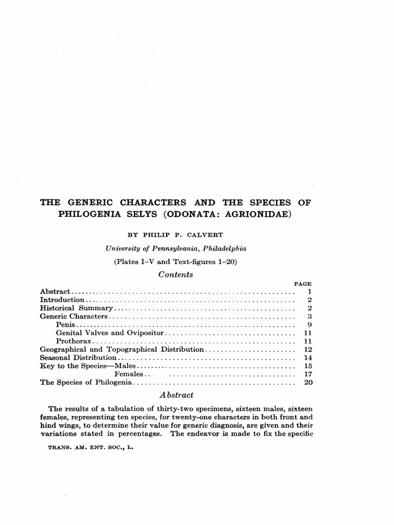 Calvert 1924 The Generic Characters and The Species of Philogenia Selys ...