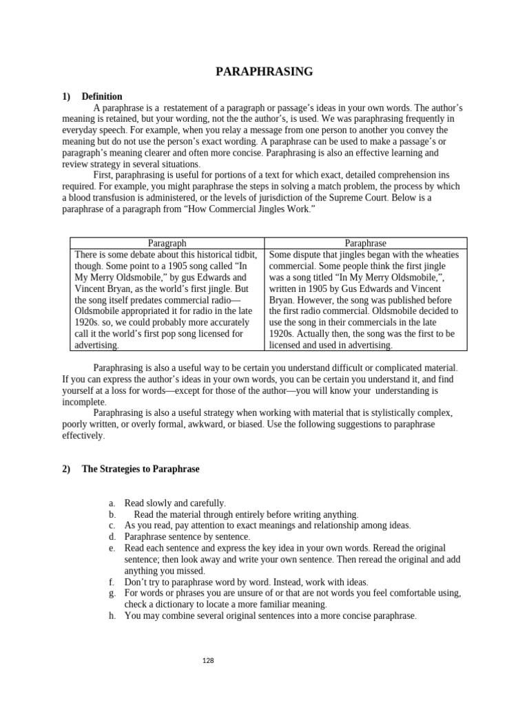 Effective Paraphrasing Techniques | PDF | Reading Comprehension | Cognition
