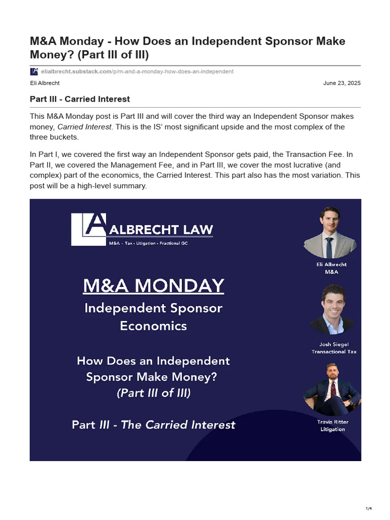 MA Monday - How Does An Independent Sponsor Make Money Part III of III ...