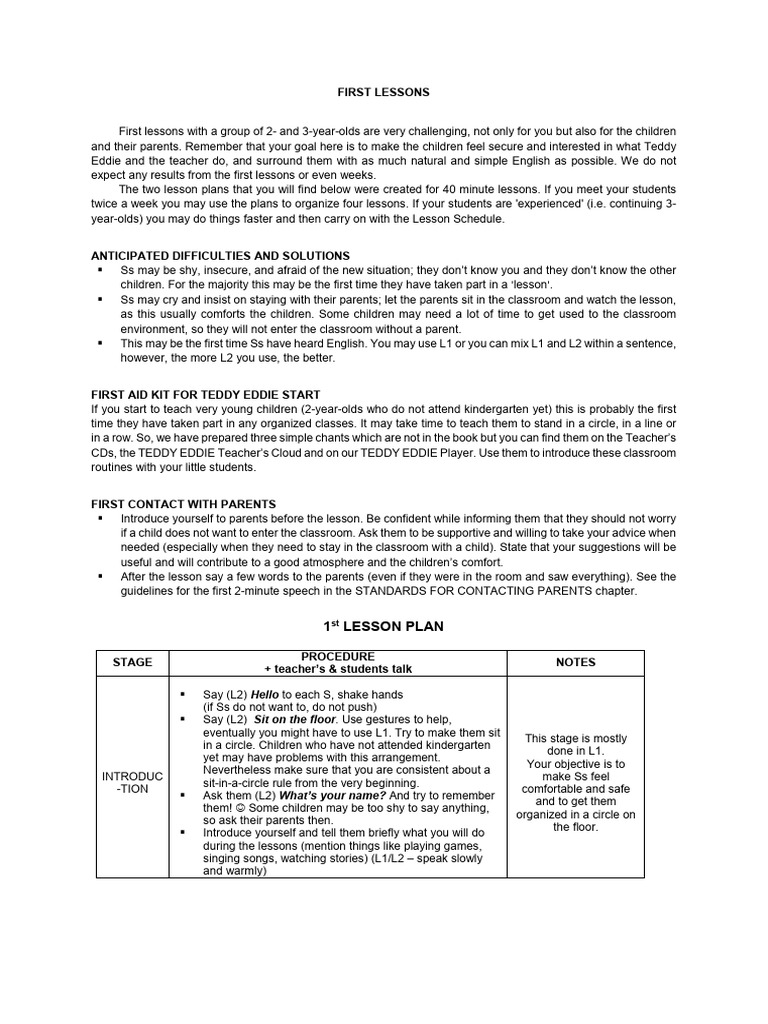 TE Start Orange Lesson Plans For Lessons 1 and 2 | PDF | Classroom