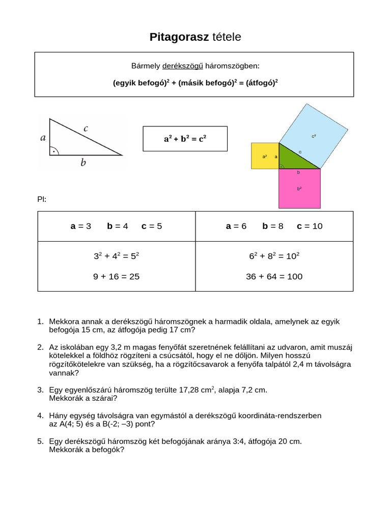 Gyakorlás - Pitagorasz Tétel | PDF