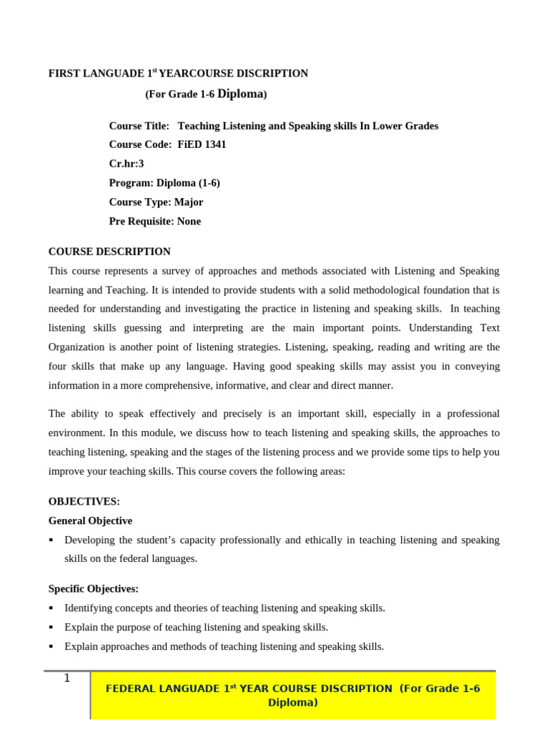 FInal First Language Course Descrptio (Diploma Program) | PDF | Phonics ...