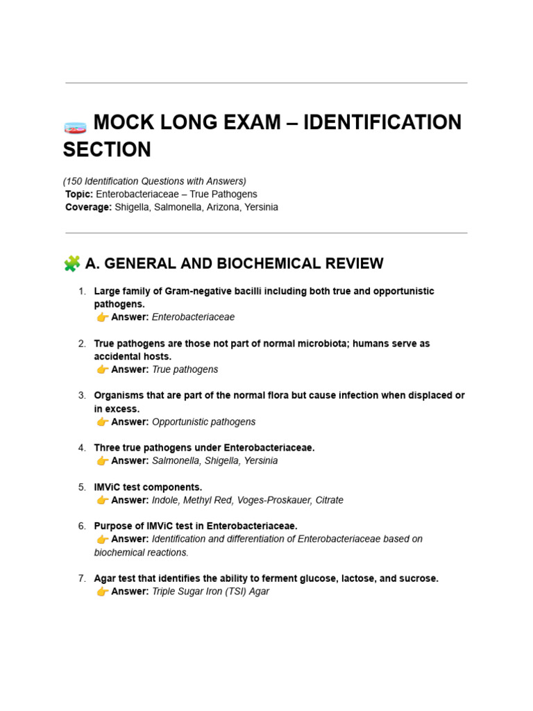 ENTEROBAC - TRUE PATHOGENS Review | PDF | Salmonella | Human Diseases ...