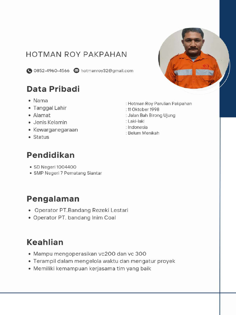 Dokumen Surat Lamaran Hotman Roy Parulian Pakpahan | PDF