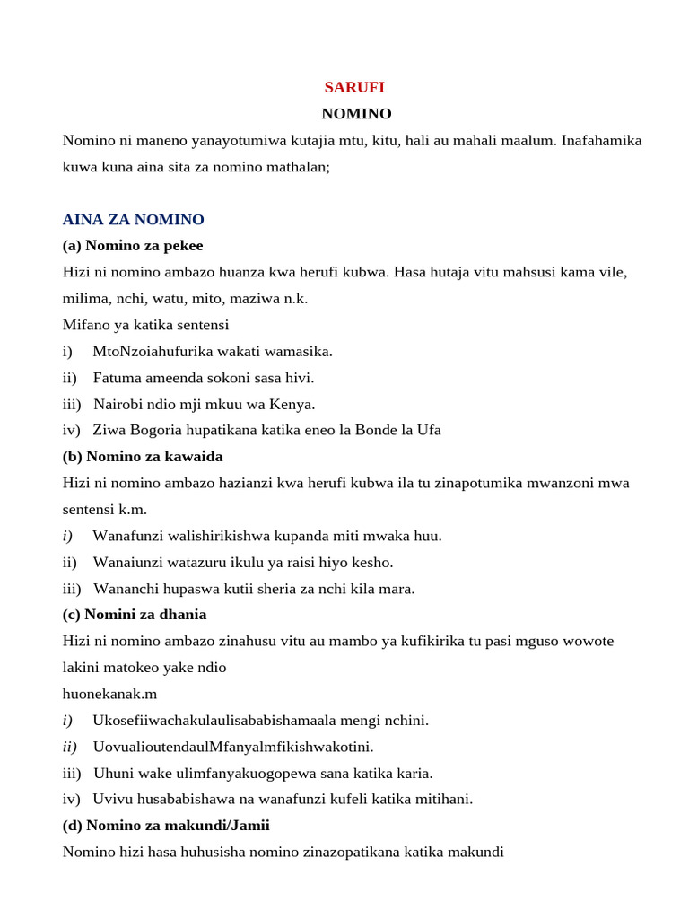 Sarufi Na Matumizi Ya Lugha F1 4 | PDF