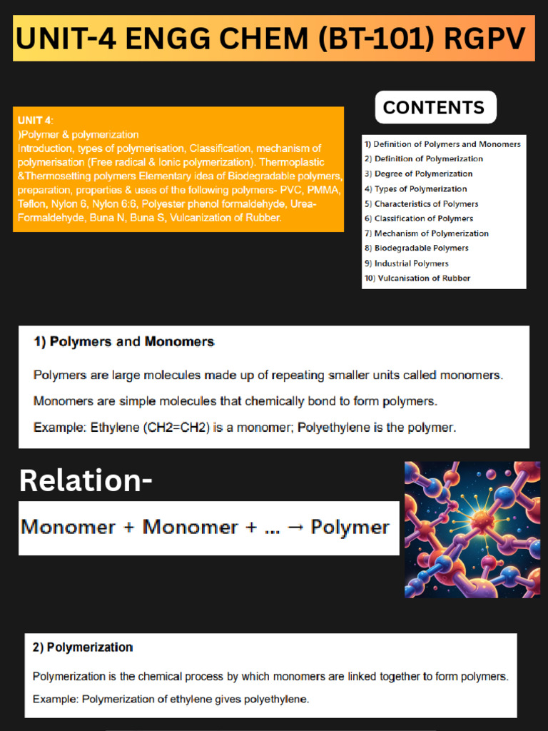 Unit-4 Engg Chem BT-101 RGPV Polymer and Polymerization Notes RGPV ...