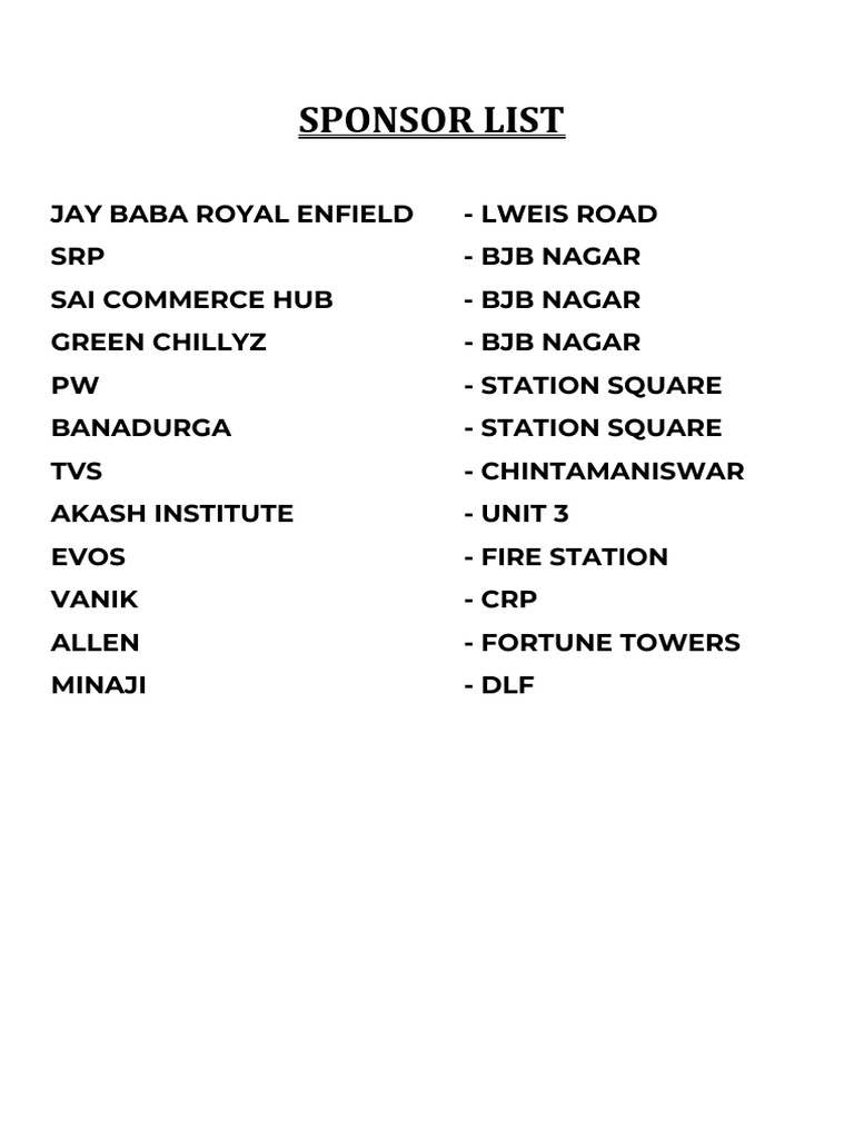 Sponsor List | PDF