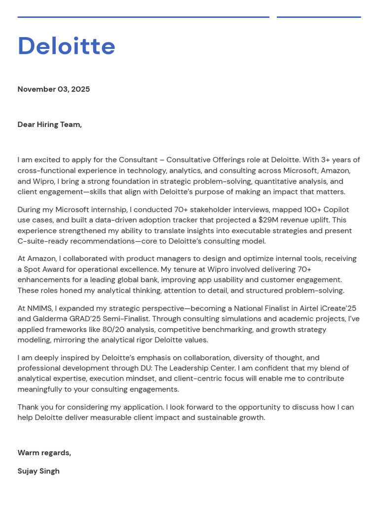 Consultant Application for Deloitte Role | PDF