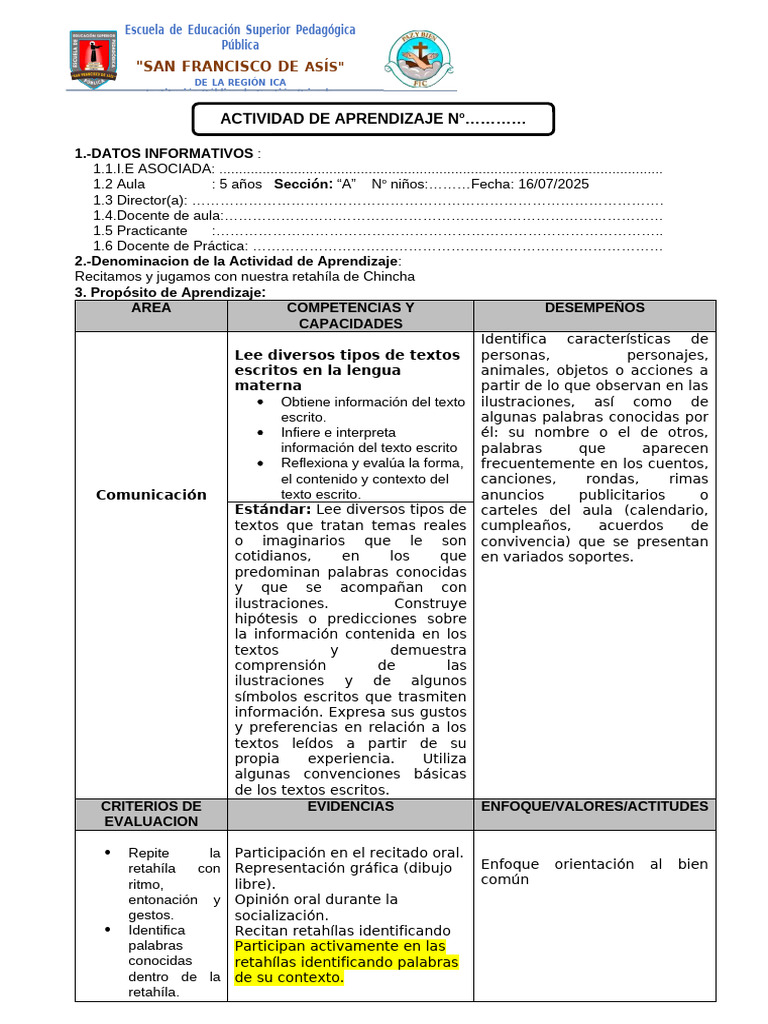 Actividad de Aprendizaje Retahila Mejorado | PDF | Aprendizaje | Escuelas