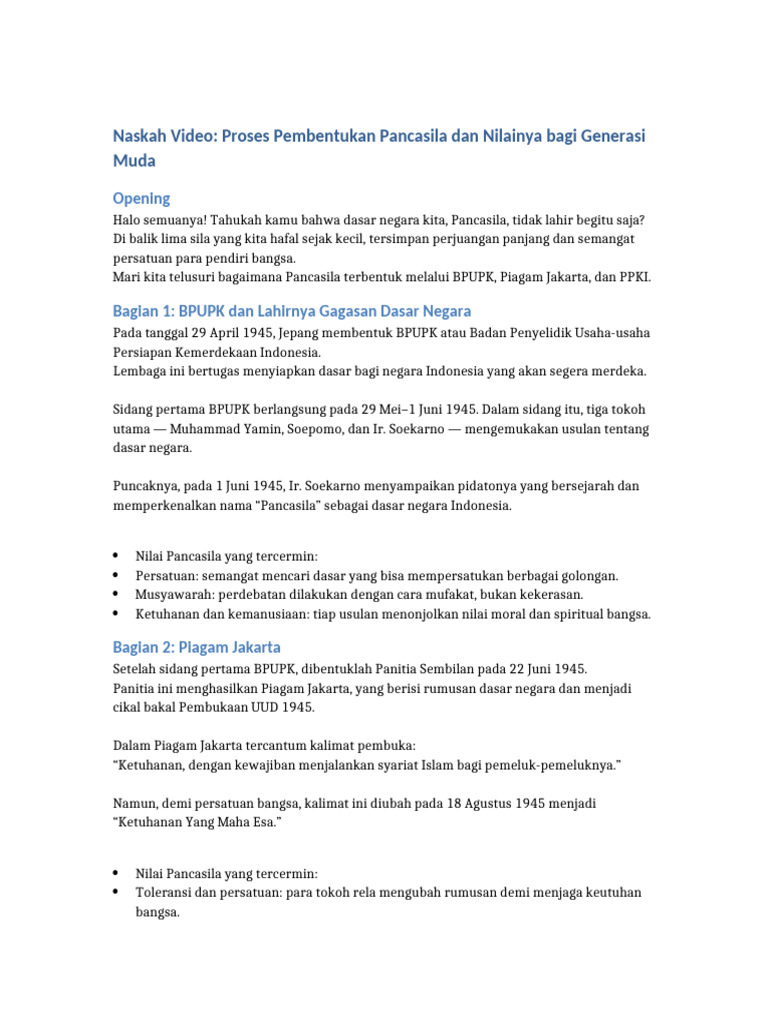 Naskah Video Proses Pembentukan Pancasila | PDF