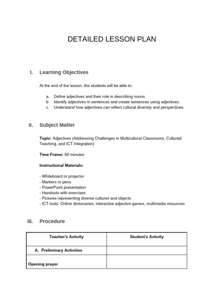 Adjective Lesson Plan for Multicultural Classrooms | PDF | Adjective | Noun