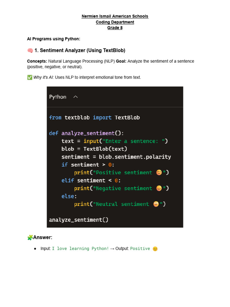 Python AI Program Ideas | PDF | Artificial Intelligence | Intelligence (AI) & Semantics