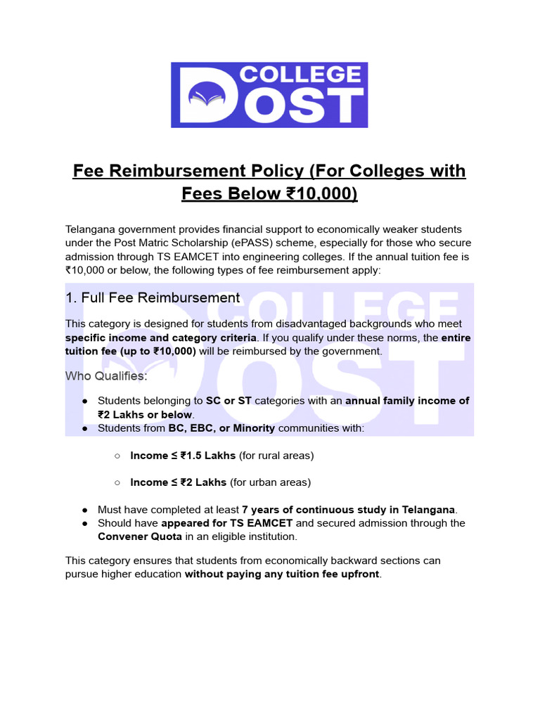 Telangana Fee Reimbursement Guide | PDF