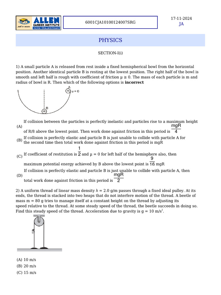 Physics and Chemistry Problem Set Analysis | PDF | Acceleration | Acid