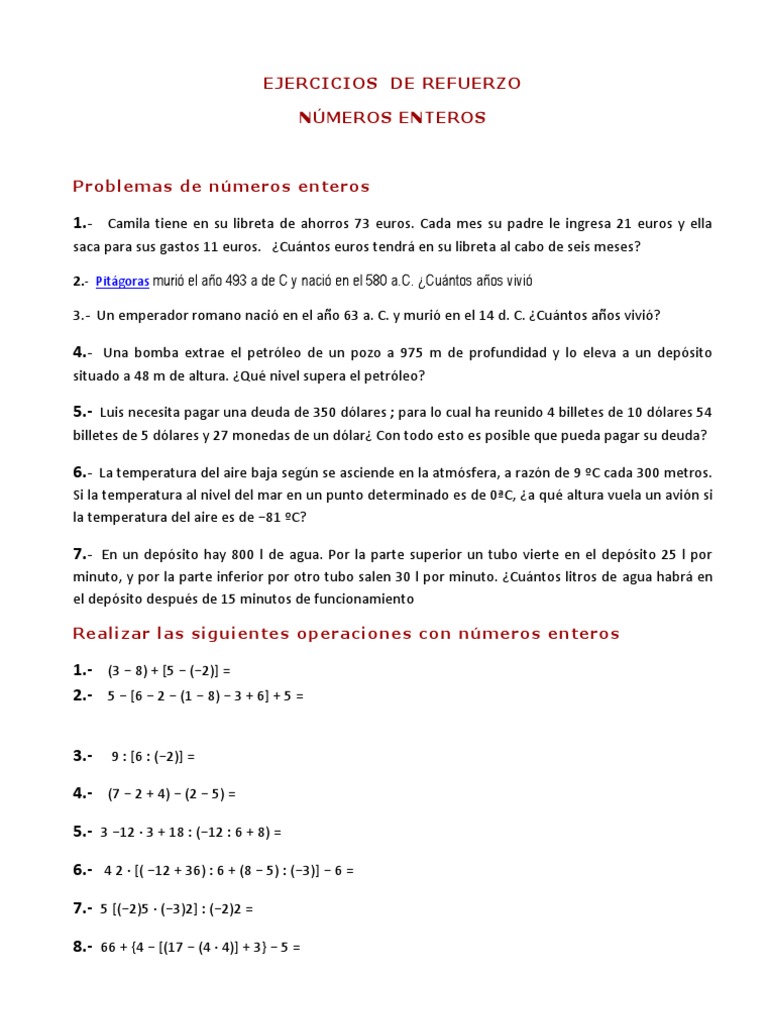 Problemas de Números Enteros | PDF | Entero | Naturaleza