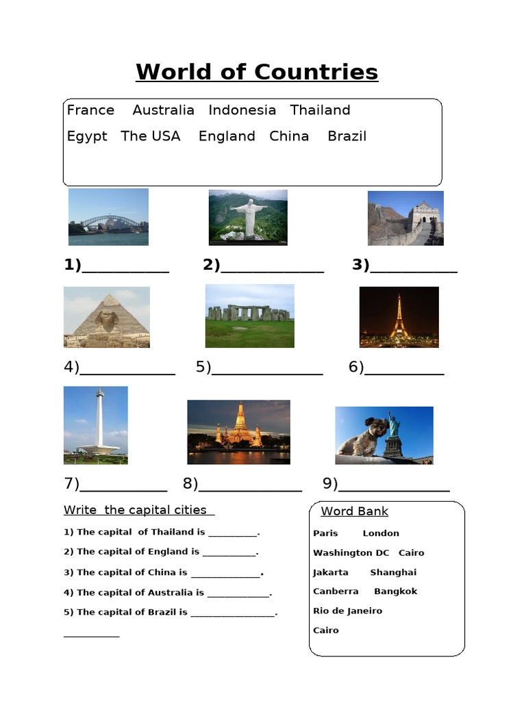World of Countries Picture Description Exercises Pronunciation Exerci ...