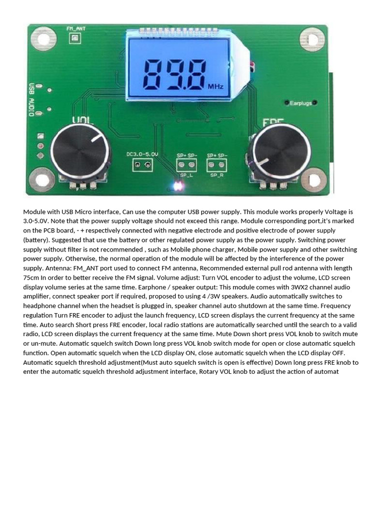 USB FM Module with Audio Controls | PDF