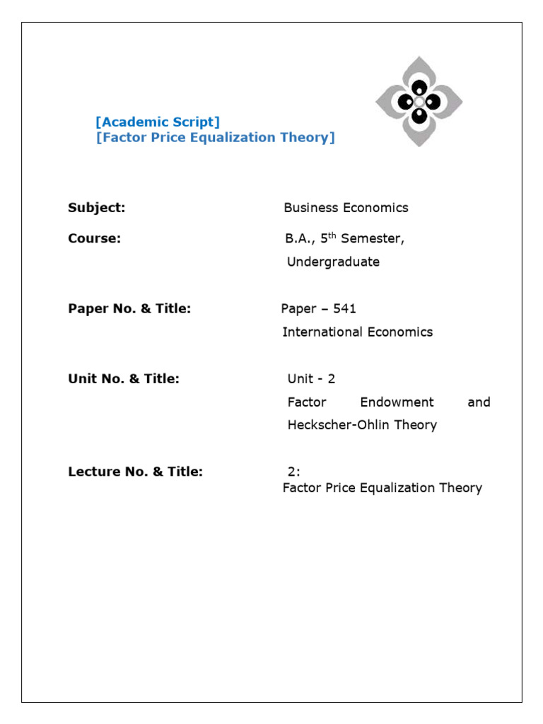 Factor Price Equalization Explained | PDF | Labour Economics ...