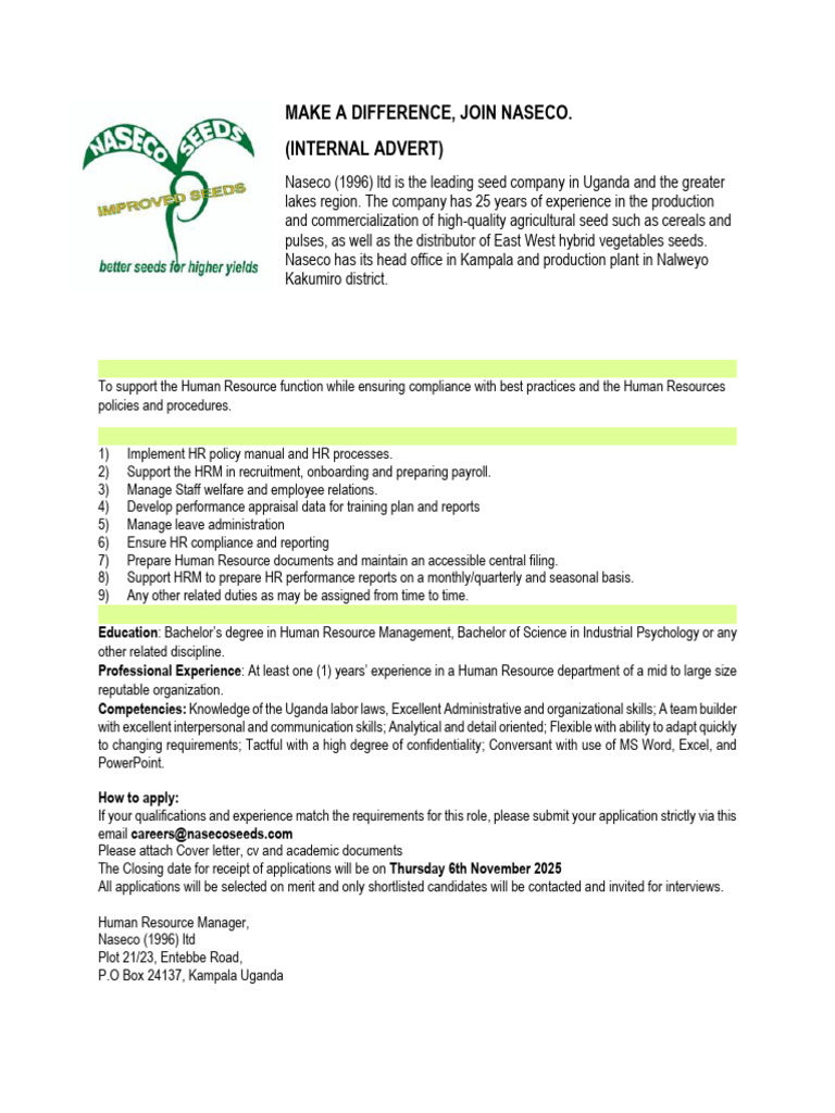 Job Advert HR Officer 20251104 | PDF | Human Resource Management ...