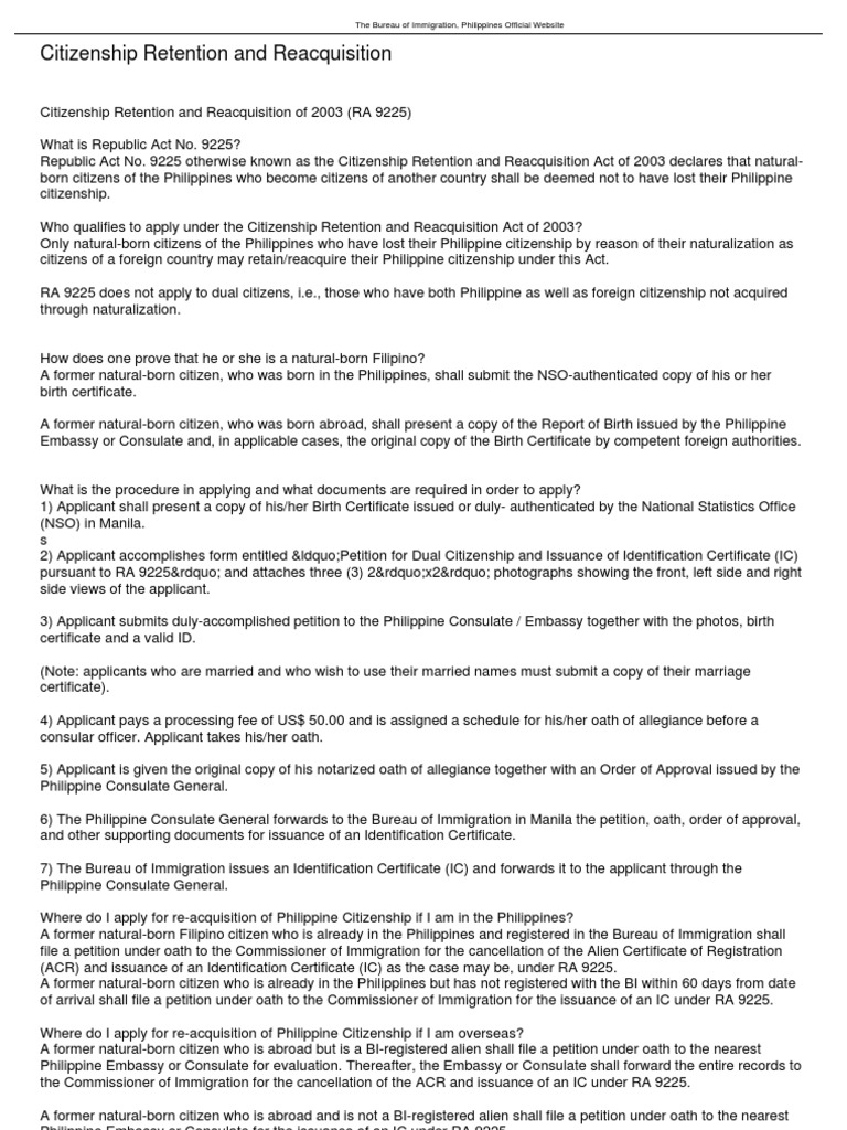 Ra 9225 | PDF | Naturalization | United States Nationality Law