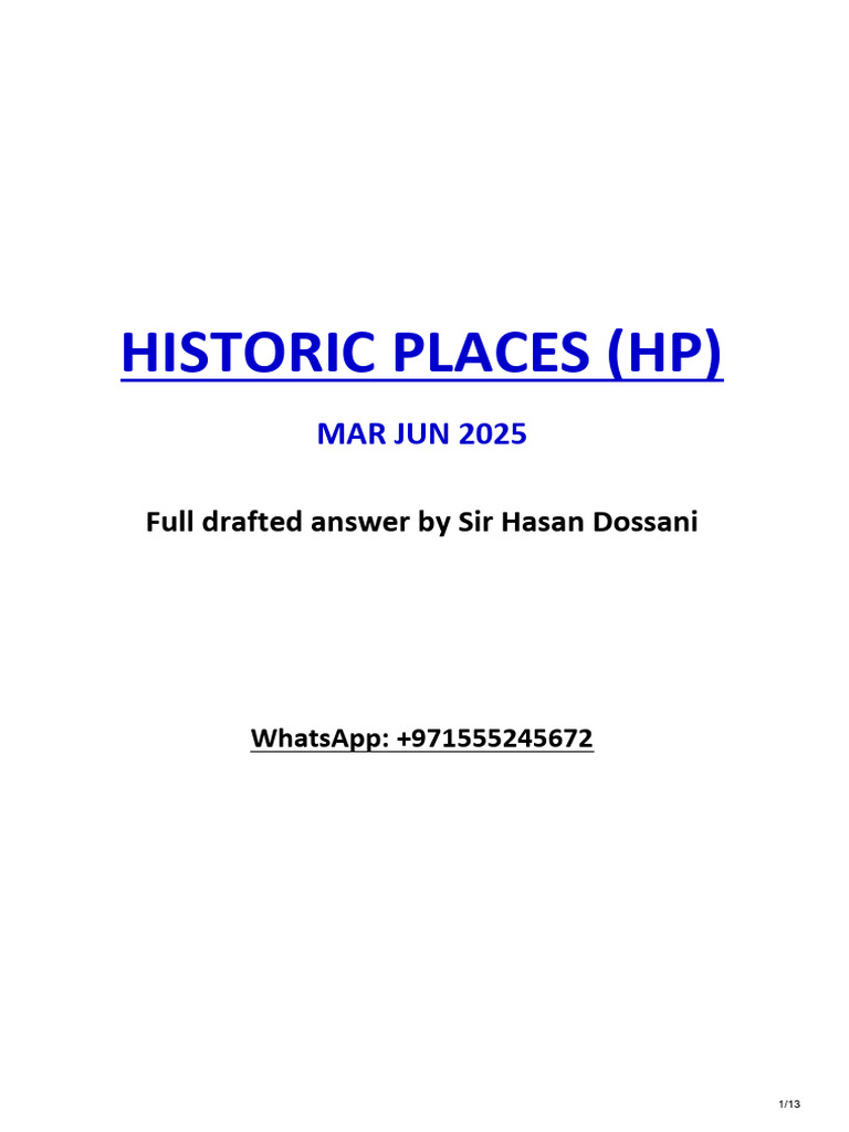 25 - HISTORIC PLACES (MAR JUN 2025) - Answer by Sir Hasan Dossani (Full ...