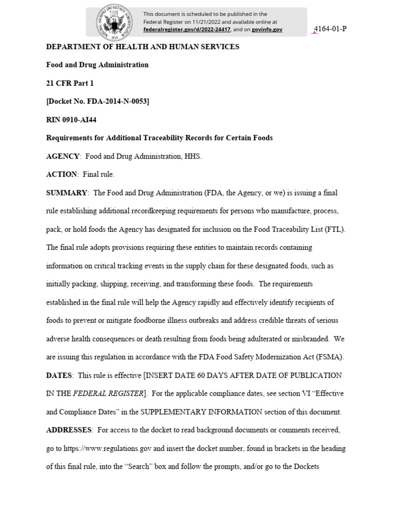 2022-24417 FDA Docket | PDF | Food And Drug Administration | Foodborne ...