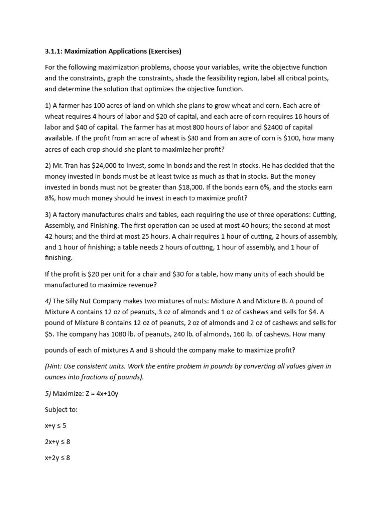 Maximization and Minimization in Liear Programming Practice Question | PDF | Mathematical ...