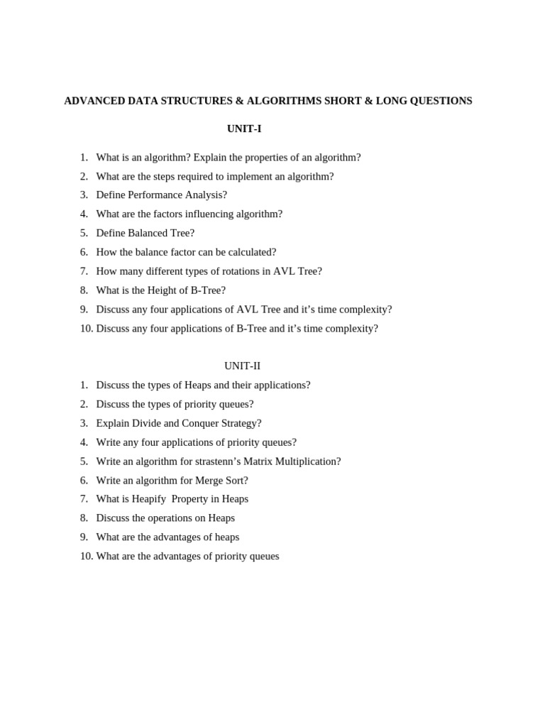 Key Questions on Data Structures & Algorithms | PDF | Discrete ...