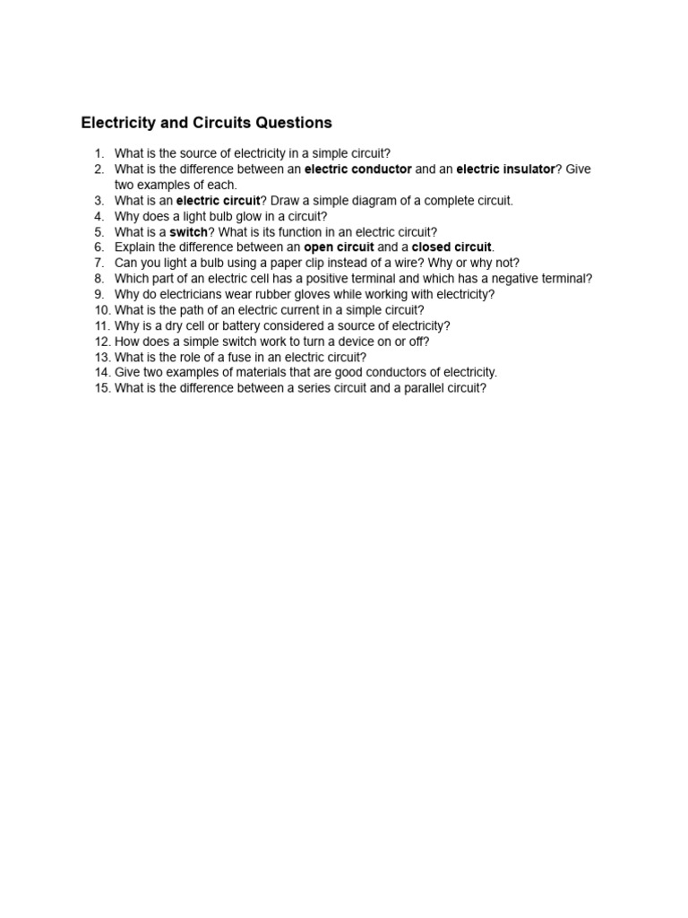 Give Me 15 Questions of Electricity and Circuits F... | PDF