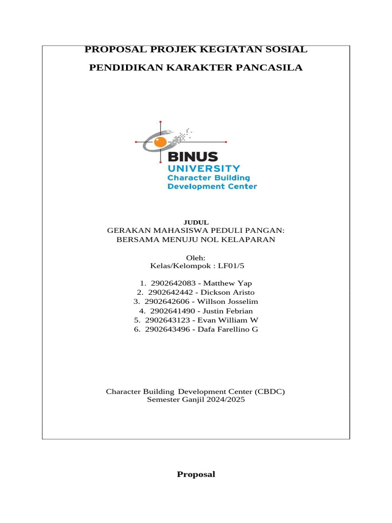 Proposal Projek SDGs Ke-2 Kelompok-5 (1) | PDF