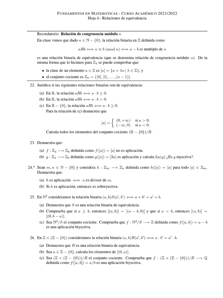 Relaciones de Equivalencia en Matemáticas | PDF | Teoría de grupo ...