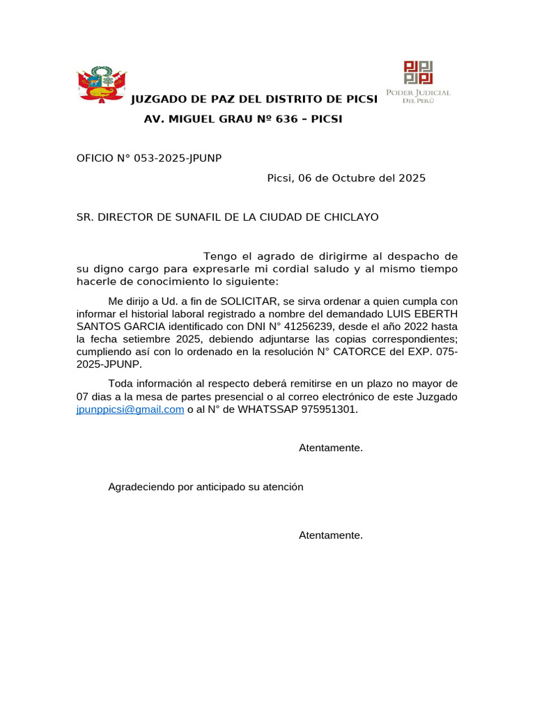 OFICIO Sunafil | PDF