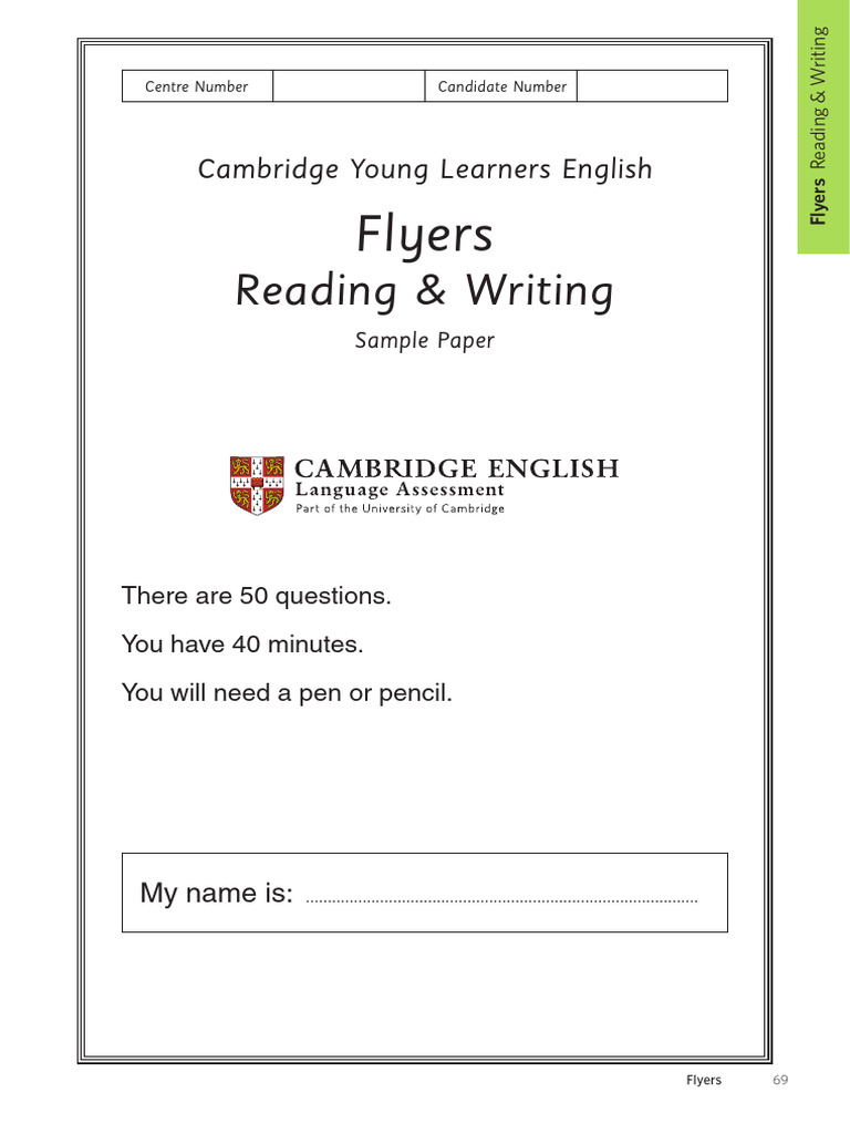 Cambridge Flyers Reading & Writing Test | PDF