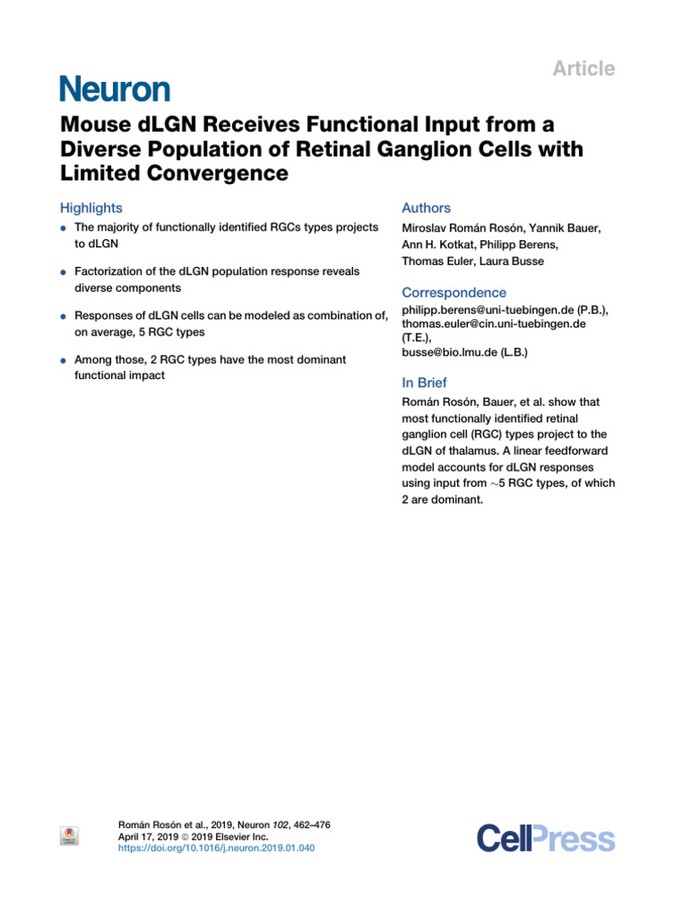 Roson Et Al (2019) Mouse DLGN Receives Functional Input From A Diverse ...