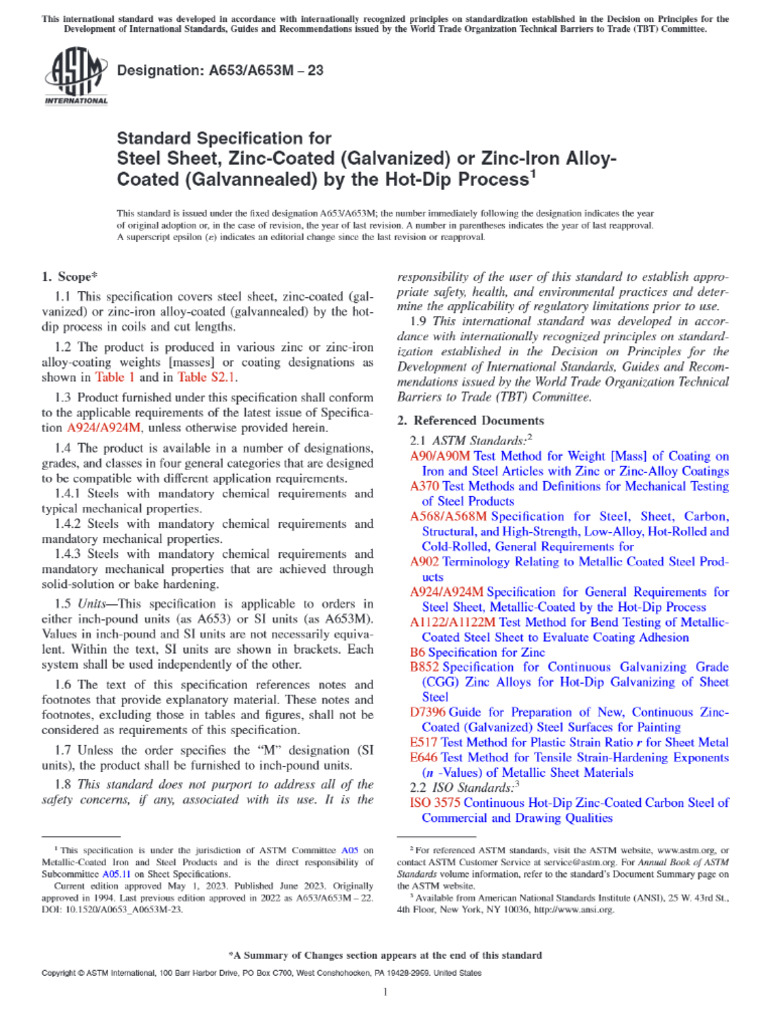 ASTM A653 - A653m-23 | PDF