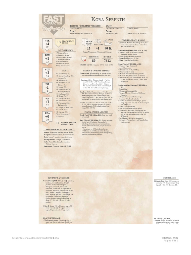 D&D Barbarian Character Sheet: Dwarf 7 | PDF | Dungeons & Dragons ...