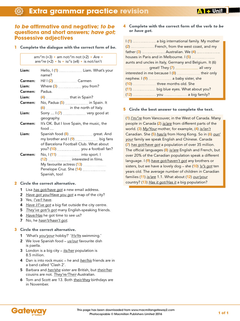A1+ UNIT 1 Extra Grammar Practice Revision | PDF | Linguistics