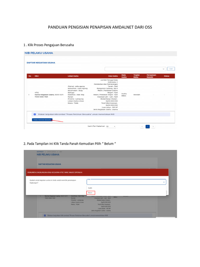 Panduan Pengisian Penapisan Amdalnet Dari Oss | PDF