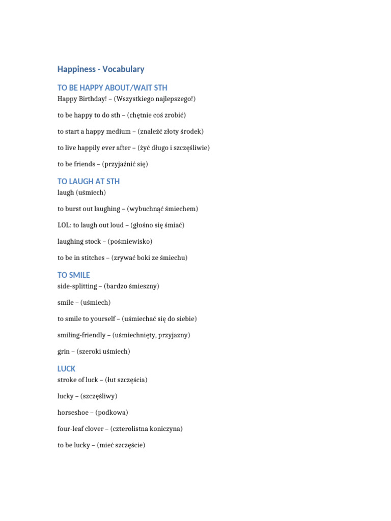 Happiness Vocabulary Full 2 | PDF