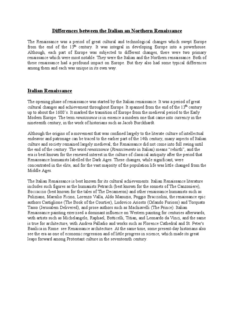 Northern vs. Italian Renaissance Differences | PDF | History | Classics