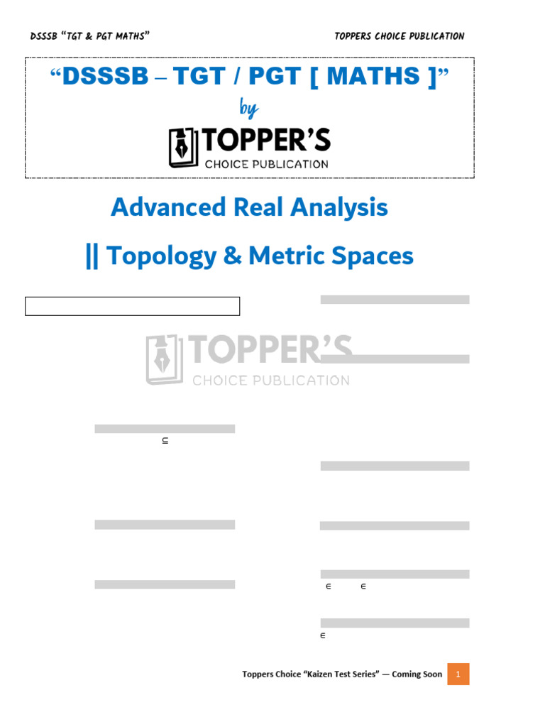 Real Analysis Topology & Metric Spaces by Toppers Choice TGT MATHS | PDF | Compact Space | Limit ...