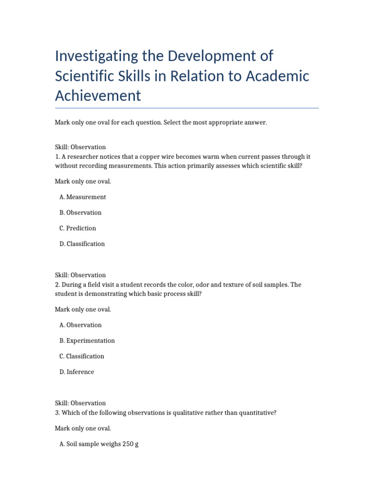 Scientific Skills Instrument Updated With Skills | PDF | Experiment ...